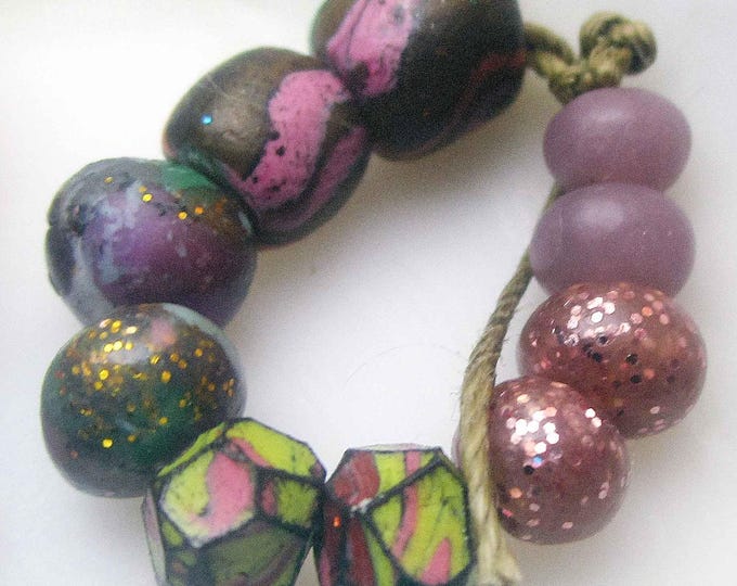 Handmade Polymer Clay Set - 10 PETITE Rustic Beads - TINY Spacer Pairs ...