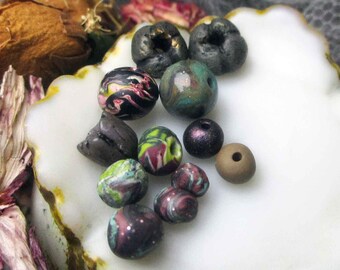 Handmade Polymer Clay Beads 12 Rustic Beads Hand Sculpted Flower ...