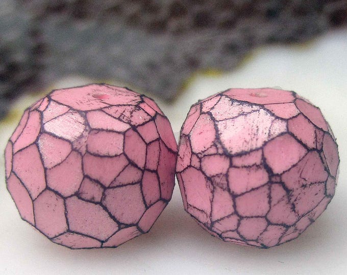 Faceted Polymer Clay Bead Pair - 2 Rustic Faceted Rounds - Primitive ...