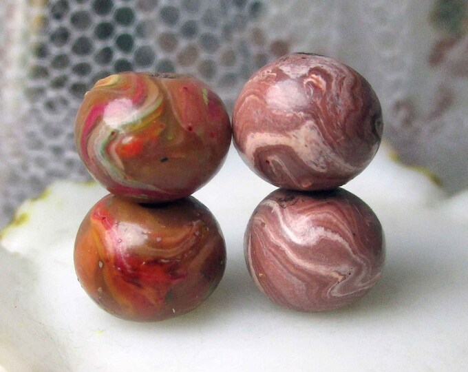Handmade Polymer Clay Bead Set - 4 Rustic Beads - 2 Pairs - Millefiori ...