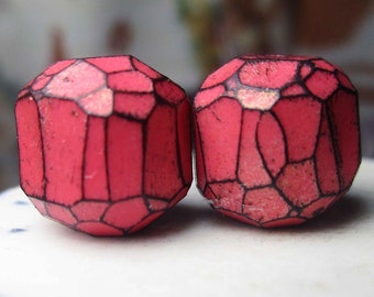 Faceted Polymer Clay Bead Pair 2 Rustic Faceted Blockish Rounds ...