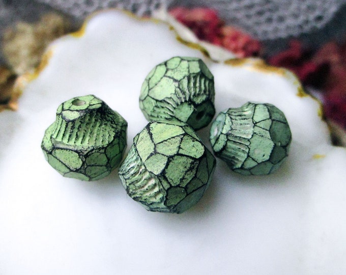 Faceted Polymer Clay Bead Set 4 Rustic Beads Primitive Faceted Notched ...