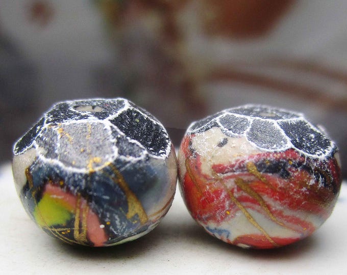 Handmade Polymer Clay Beads - 8 Rustic Beads - Mixed Chunky Primitives ...