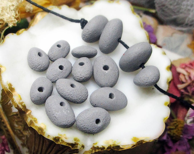 Polymer Clay Beads - 15 Pebbles in Grey - Faux Rocks - Graduated Sizes ...