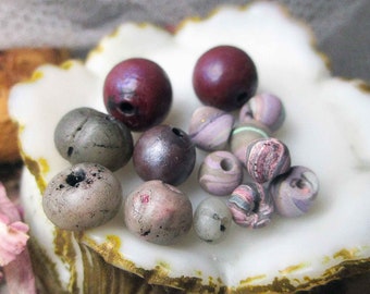 Handmade Polymer Clay Beads 10 Rustic Beads Primitive Mixed Set Rounds ...