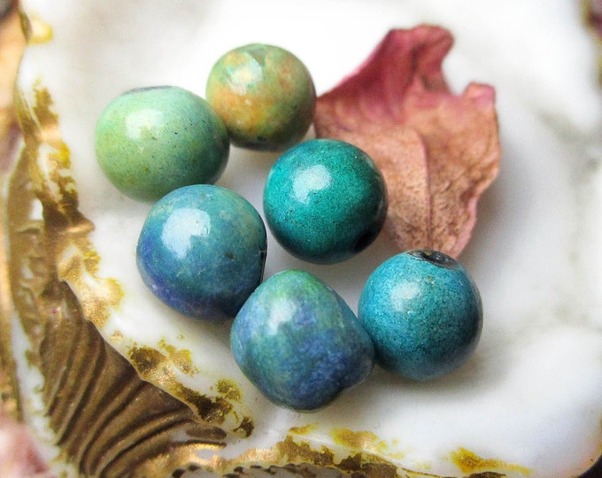 Polymer Clay Bead Set - 6 Rustic Beads in 3 Pairs - Primitive Unique ...