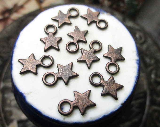 LAST SET Rustic Metal Charms - 10 Oxidized Metal Star Charms - Tiny ...