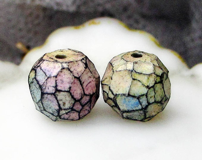 Faceted Polymer Clay Bead Pair - 2 Rustic Faceted Rounds - Primitive ...