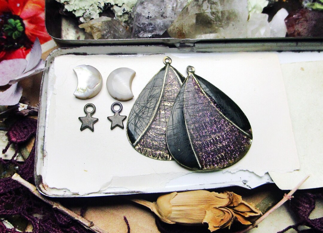 Assemblage Trio 3 Pairs Cosmic Bead & Charm Trio Altered 80s Enamel ...