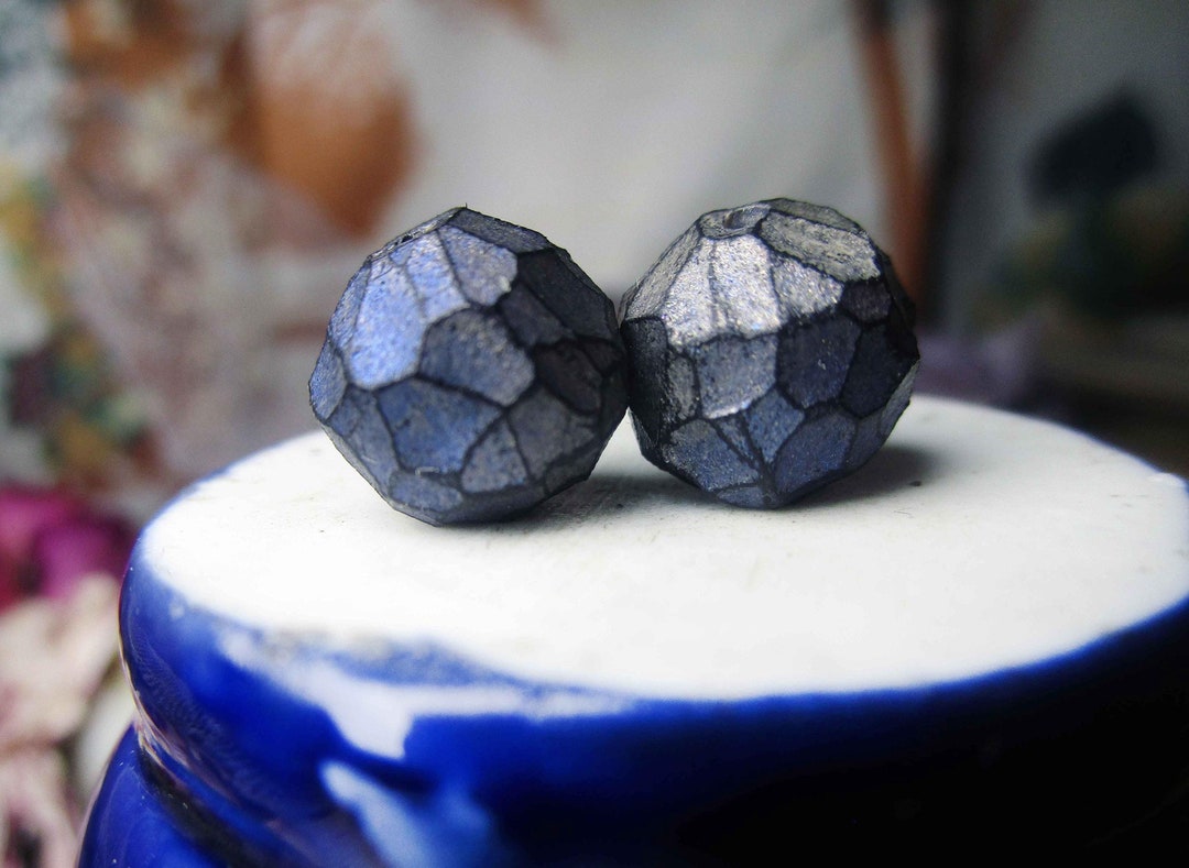 Faceted Polymer Clay Bead Pair 2 Rustic Faceted Nuggets Primitive Mixed ...