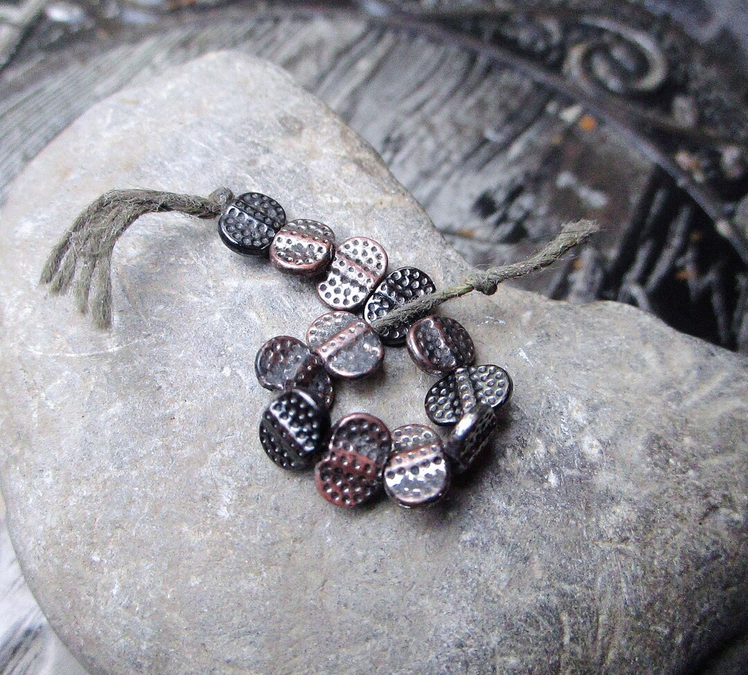 Rustic Oxidized Metal Beads 12 Silver Tone Oval Tab Beads Oxizided ...