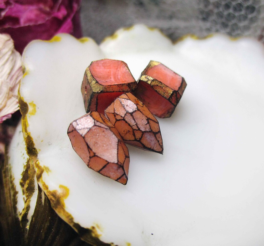 Faceted Polymer Clay Bead Set - 2 Rustic Pairs - Primitive Peach ...