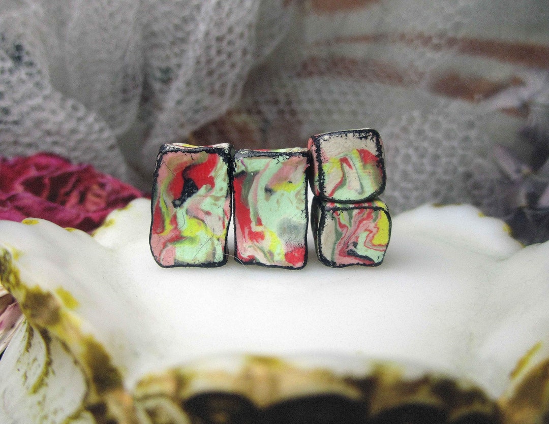 Handmade Polymer Clay Beads 4 Rustic Beads Colorful Millefiori Cane ...