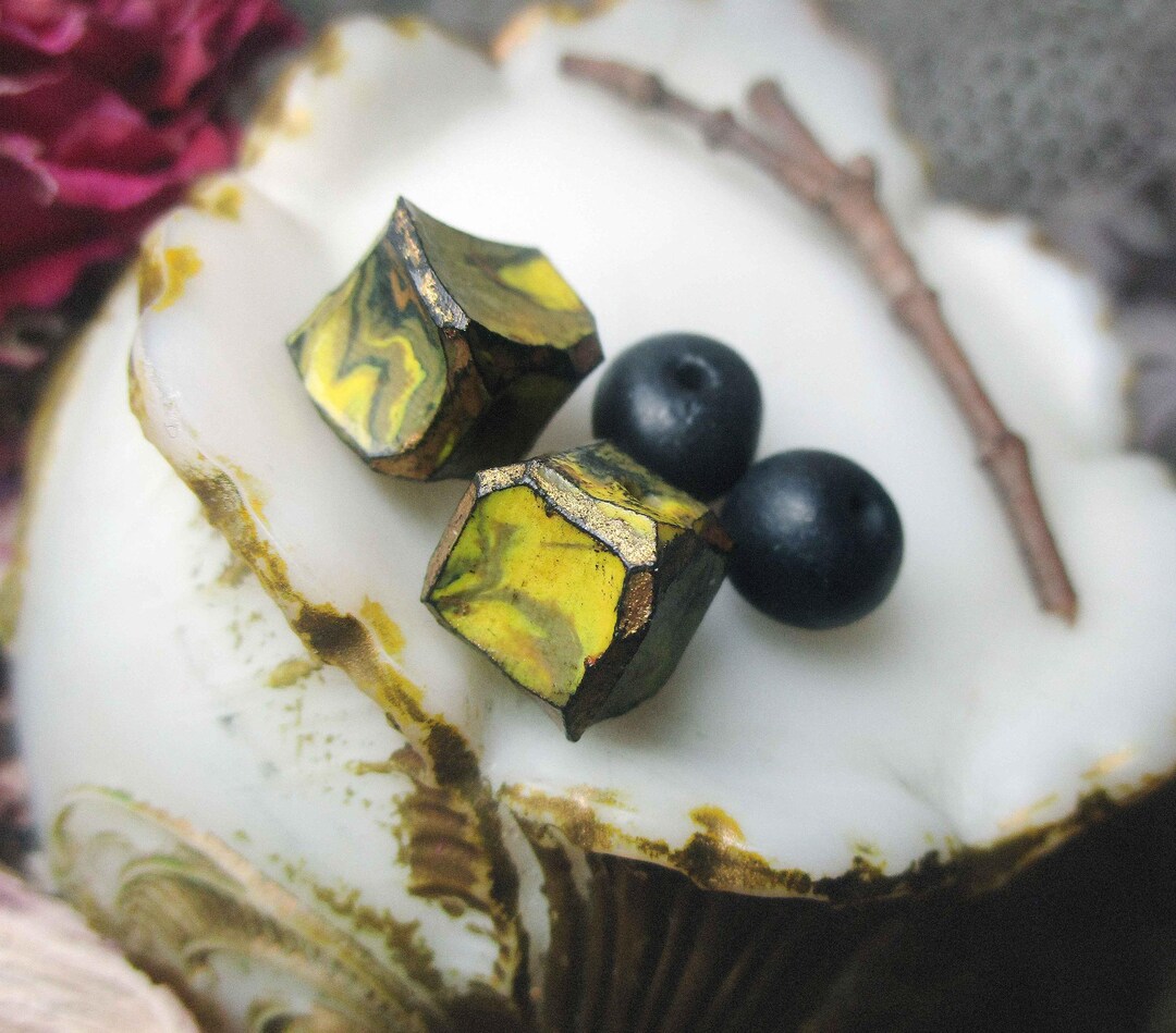 Handmade Polymer Clay Set 4 Rustic Beads Millefiori Cubes & Midnight ...