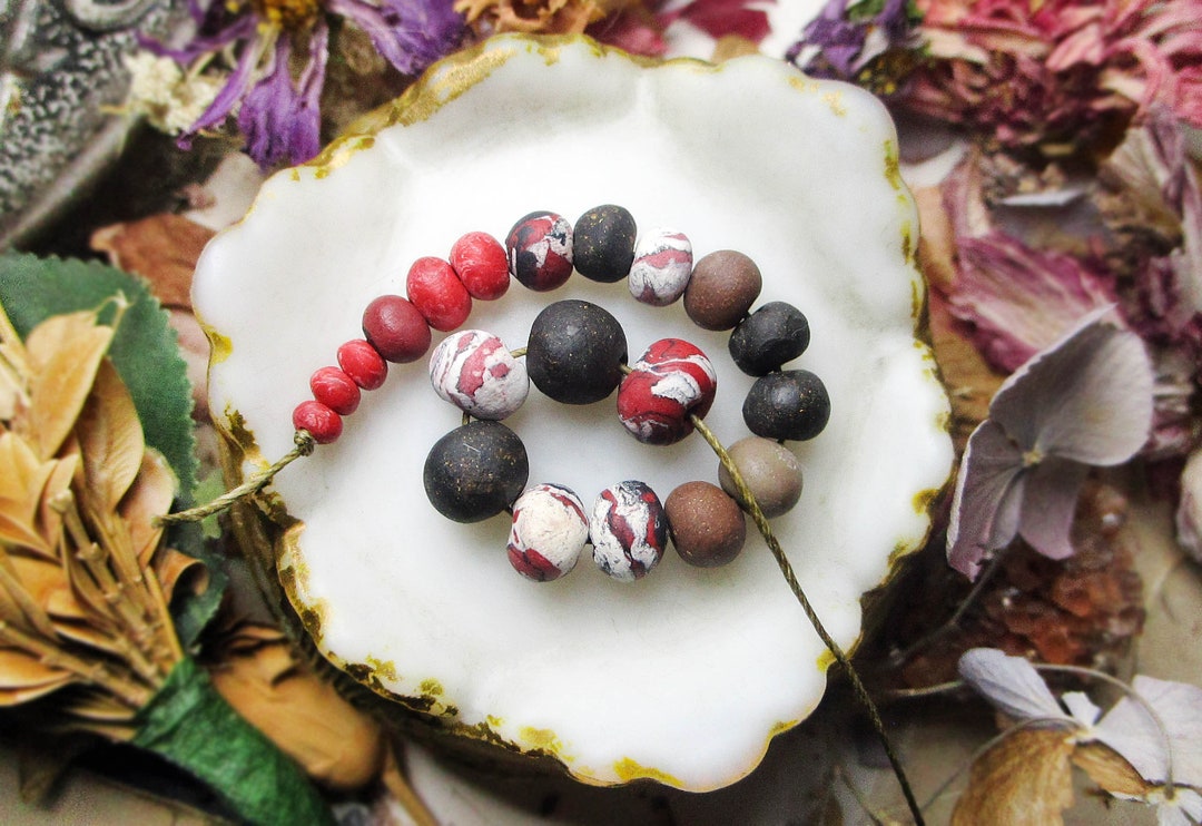 Polymer Clay Beads 20 Small Rustic Rounds, Rondelles Mixed Millefiori ...