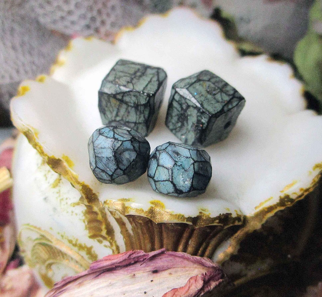 Faceted Polymer Clay Bead Set - 2 Rustic Pairs - Faceted Cane Cubes and ...