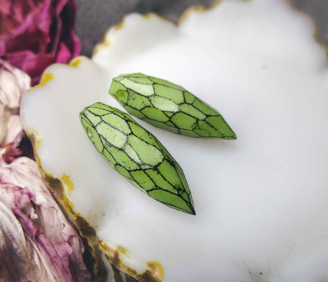 Faceted Polymer Clay Bead Pair - 2 Rustic Faceted Iridescent Spike ...