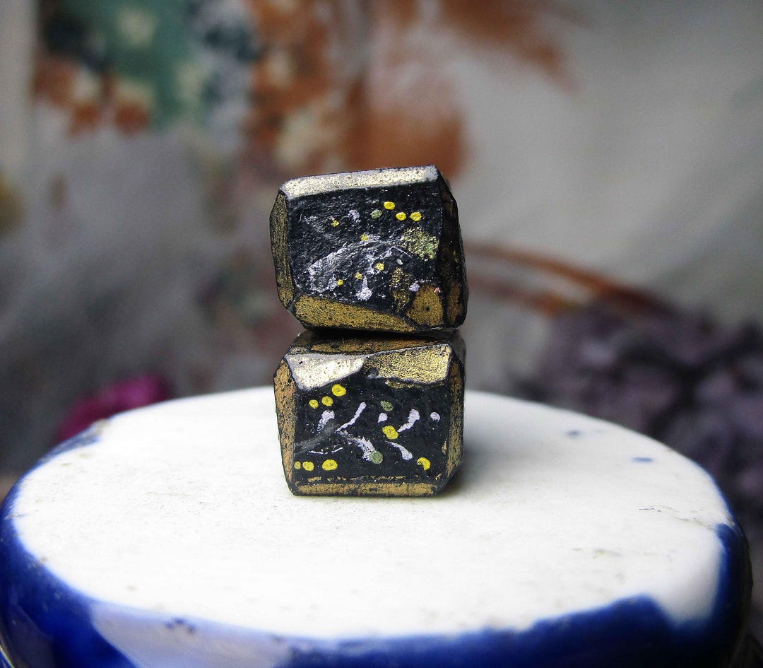 Polymer Clay Bead Pair - 2 Rustic Cubes - Abstract Primitive Hand ...