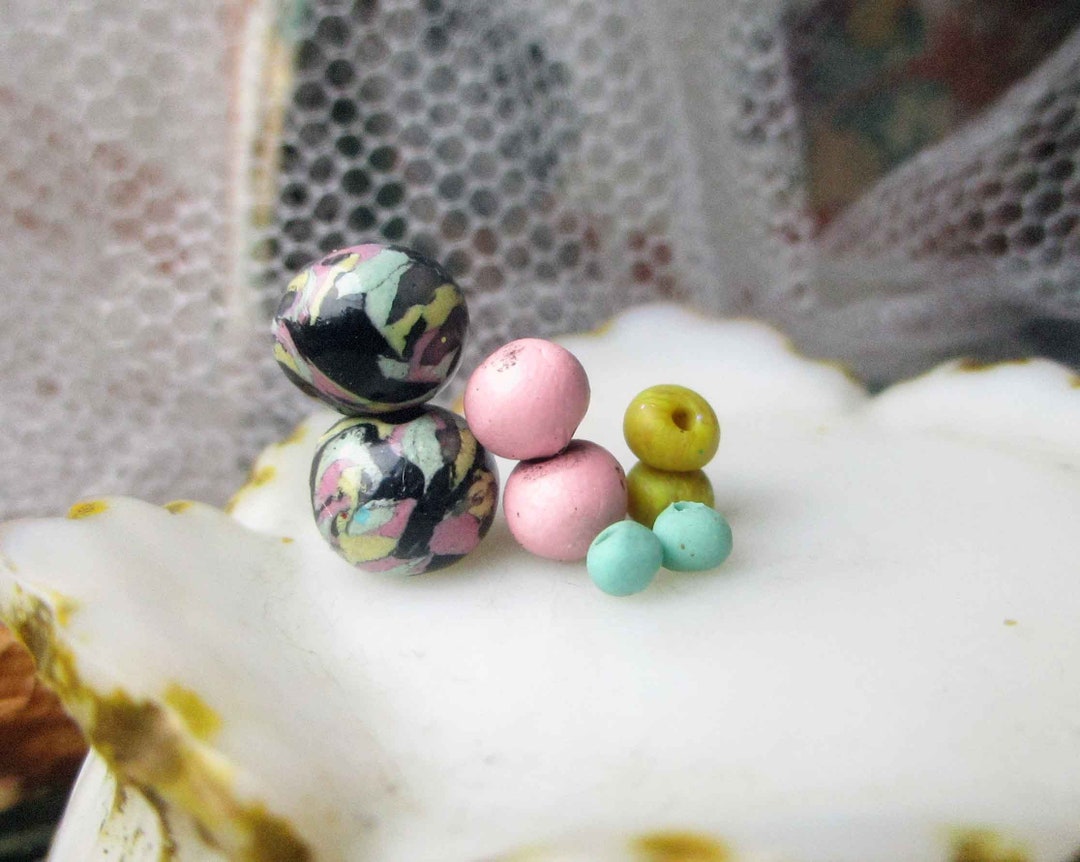 Handmade Polymer Clay Bead Set - 8 Rustic Beads - 4 Pairs - Millefiori ...