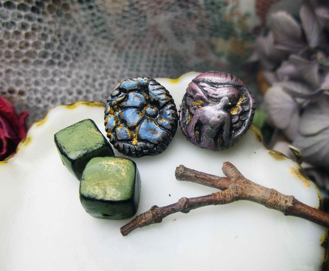 Faceted Polymer Clay Set 4 Rustic Beads Iridescent Goddess Floral ...