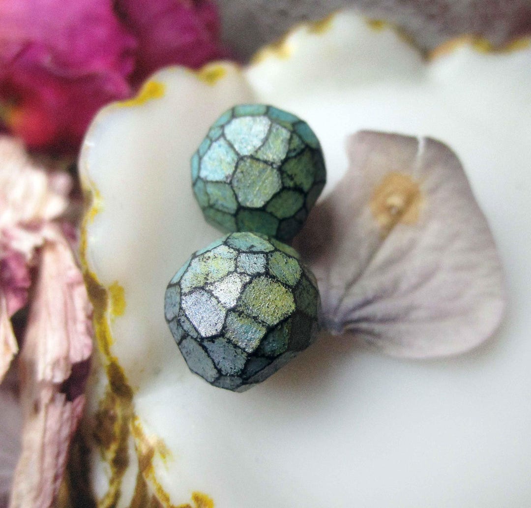Faceted Polymer Clay Bead Pair - 2 Rustic Faceted Blockish Rounds - Old ...