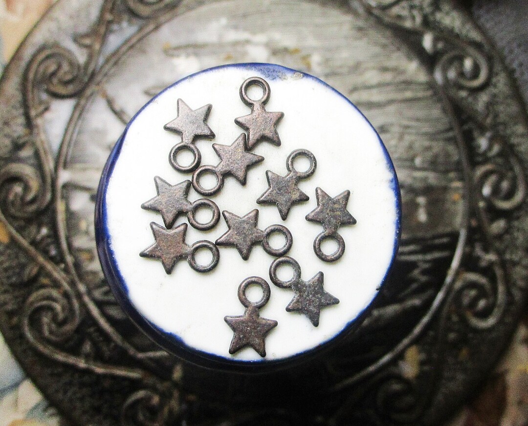 Rustic Metal Charms - 10 Oxidized Metal Star Charms - Tiny, Dark, Gold ...
