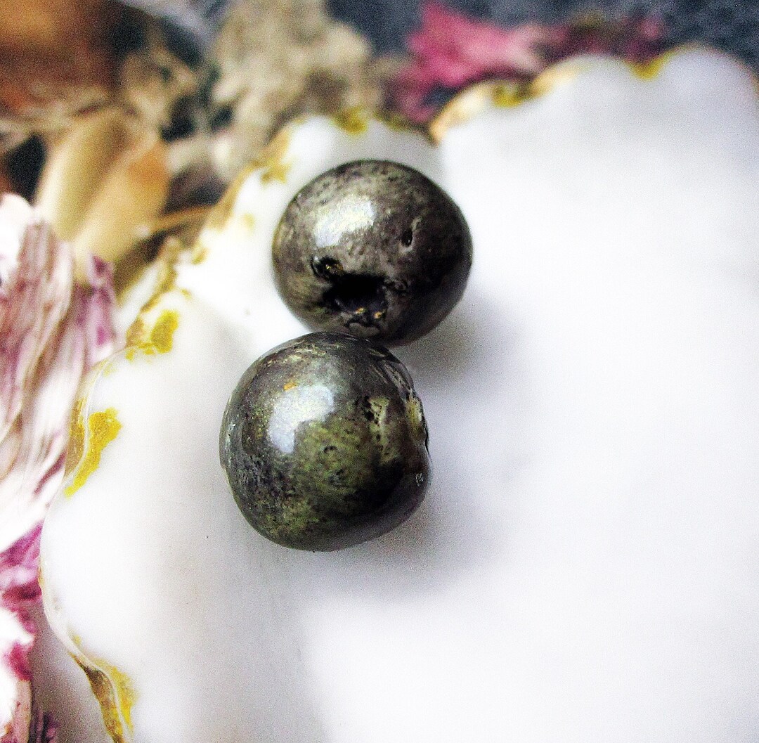 Polymer Clay Bead Pair - 2 Rustic Beads - Primitive Rondelle Rounds ...