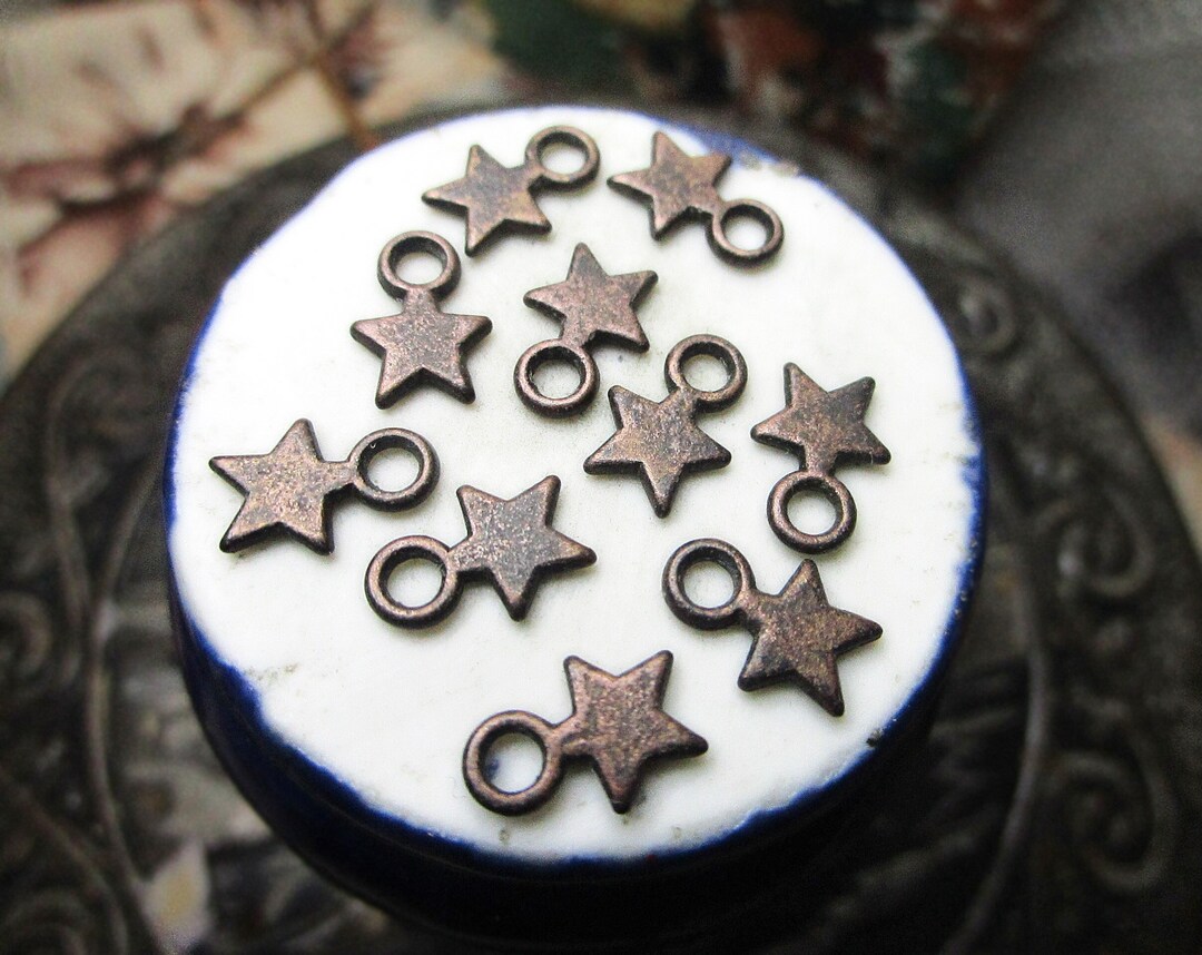 LAST SET Rustic Metal Charms 10 Oxidized Metal Star Charms Tiny, Dark ...