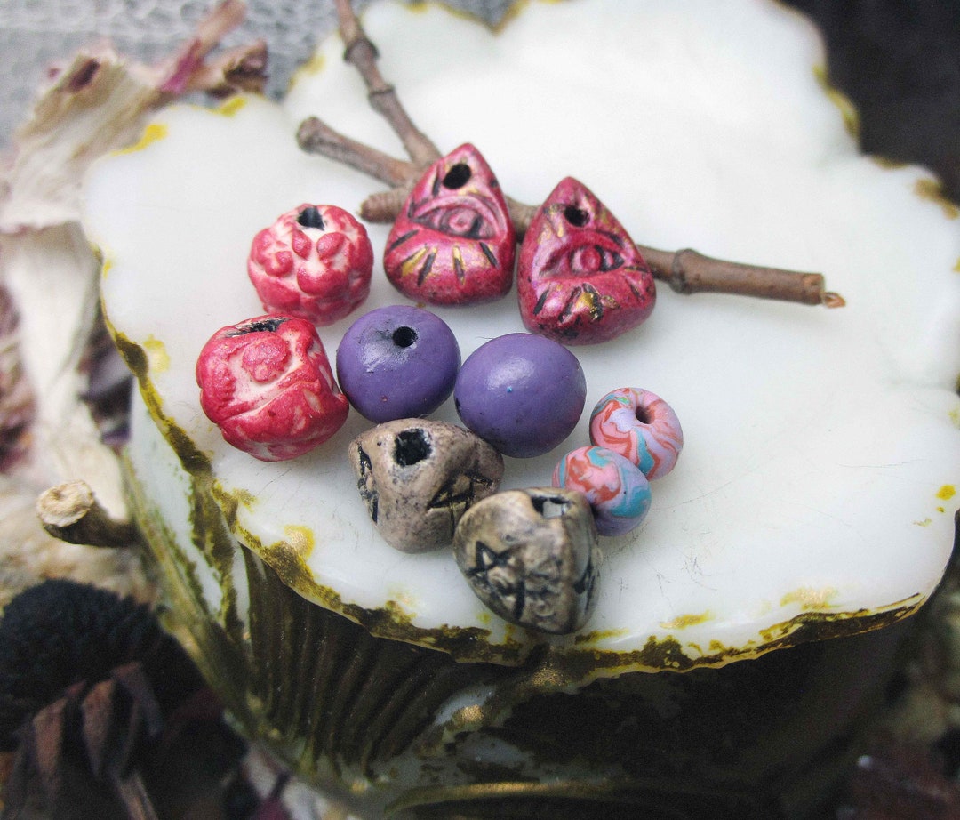 Polymer Clay Bead Set 10 Rustic Beads Small Pairs Eye of Providence ...