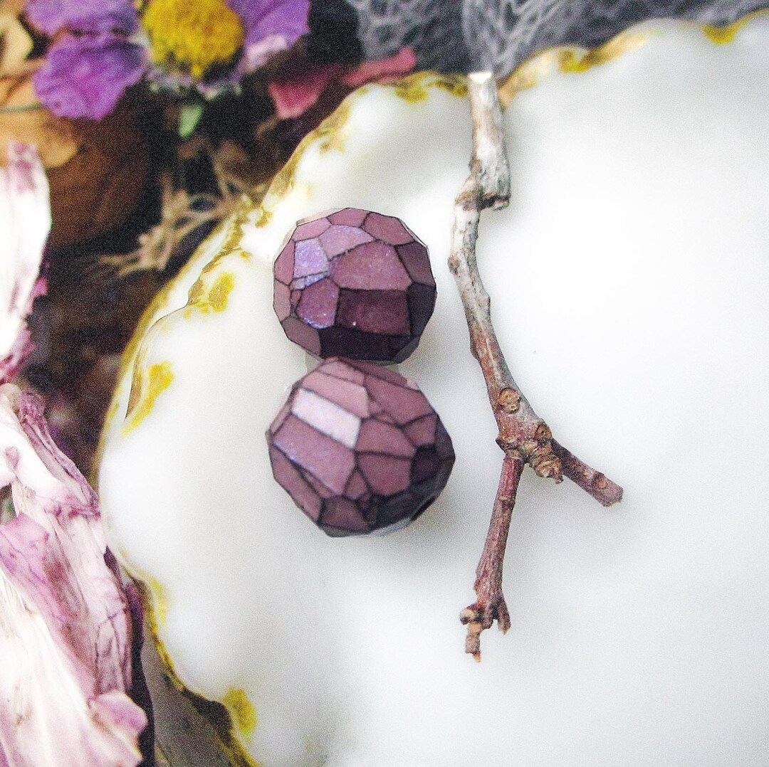 Faceted Polymer Clay Bead Pair 2 Rustic Faceted Rounded Barrels ...