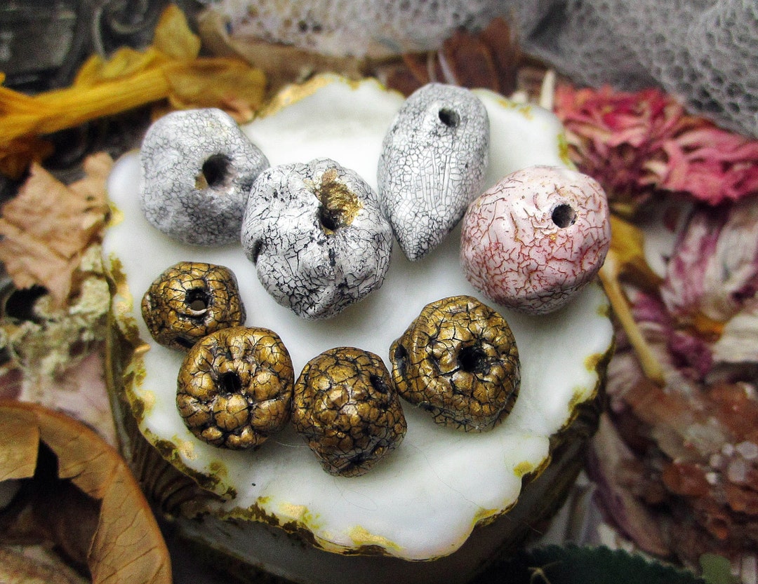 Handmade Polymer Clay Beads - 8 Rustic Crackle Beads - Grungy Chunky ...