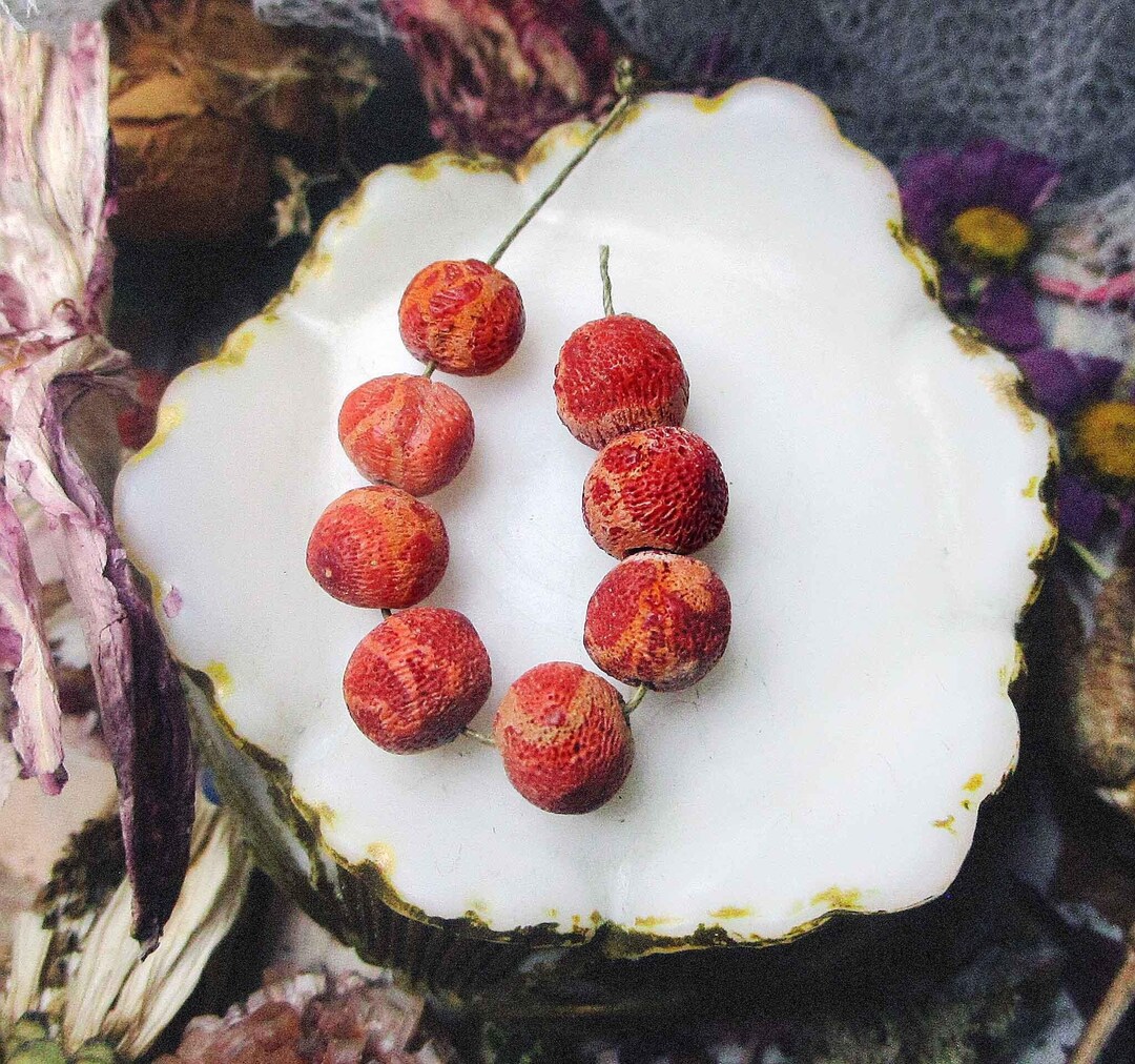 Vintage Sponge C0ral Beads 8 Rustic Red Rounds Salvaged Organic ...