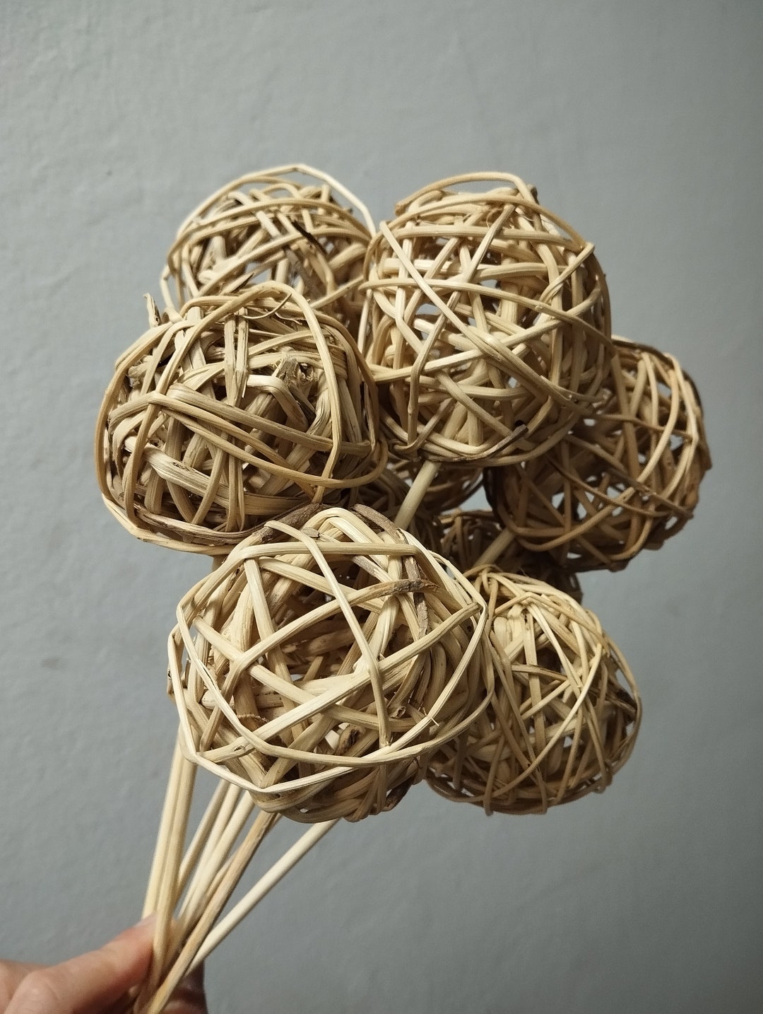Cane Wicker Balls Stemmed - White - Balinese Home Decoration - Etsy