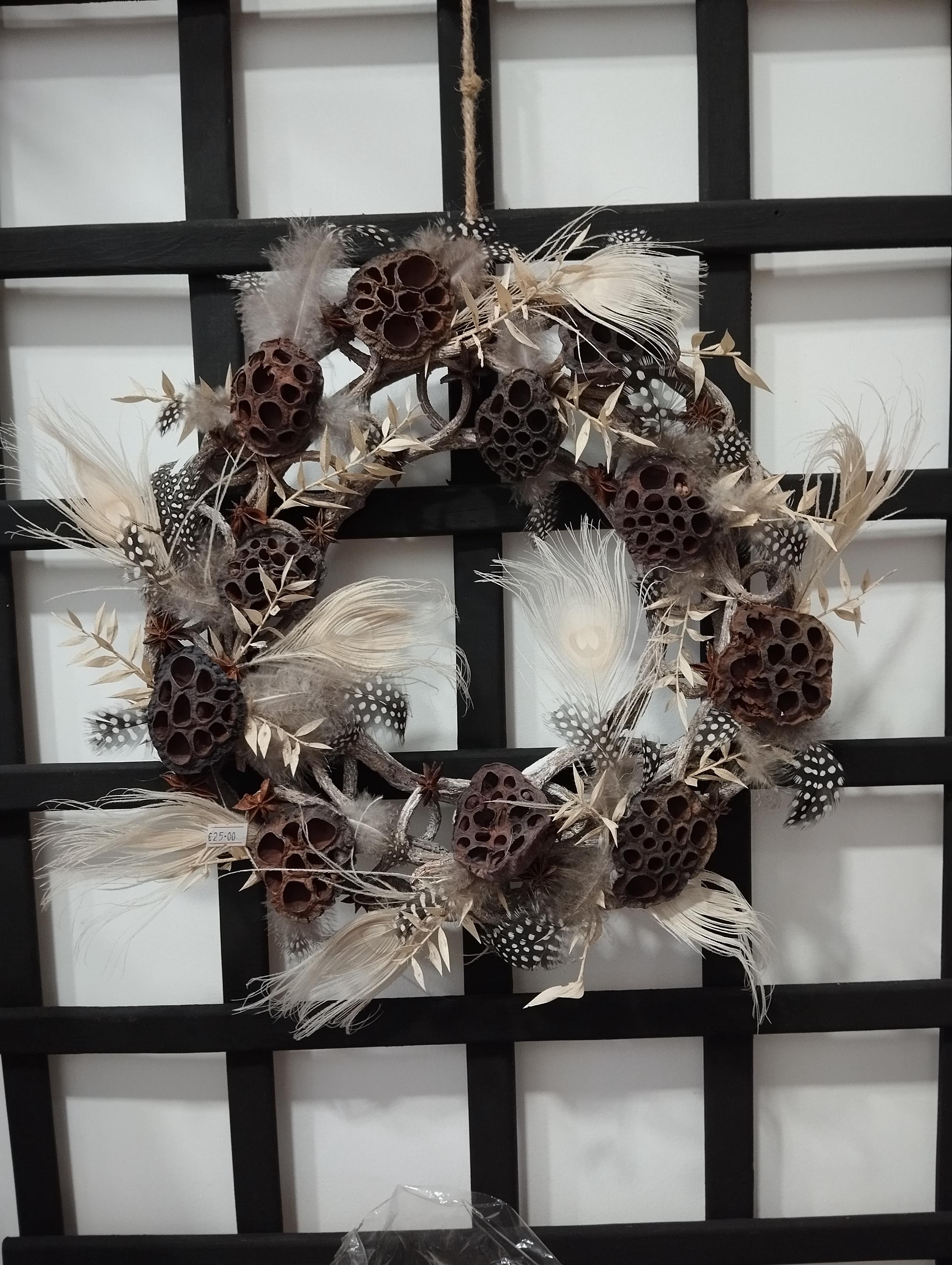 Feather & Dried Nut Christmas Wreath - Winter Home Decor (16'') - Etsy