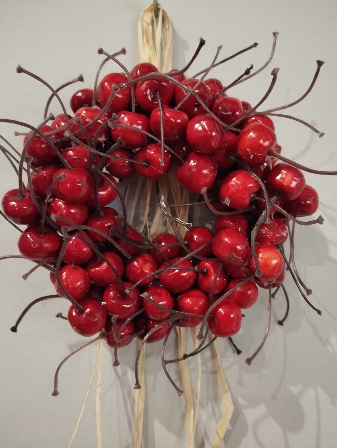 Mini Red Cherry Wreath: Rustic Farmhouse Kitchen Decor (15cm Diameter ...