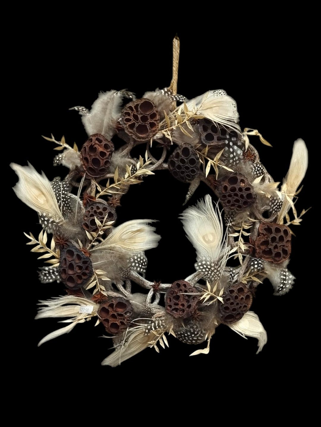 Feather & Dried Nut Christmas Wreath - Winter Home Decor (16'') - Etsy