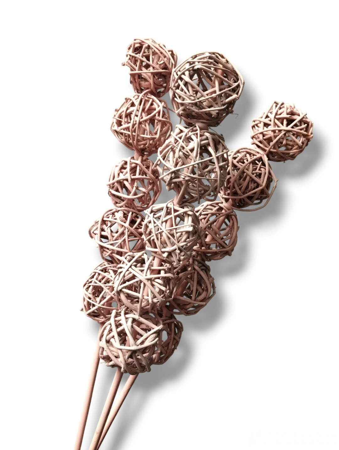 3 X Cane Wicker Balls Stemmed - Dusty Pink - Balinese Home Decoration ...