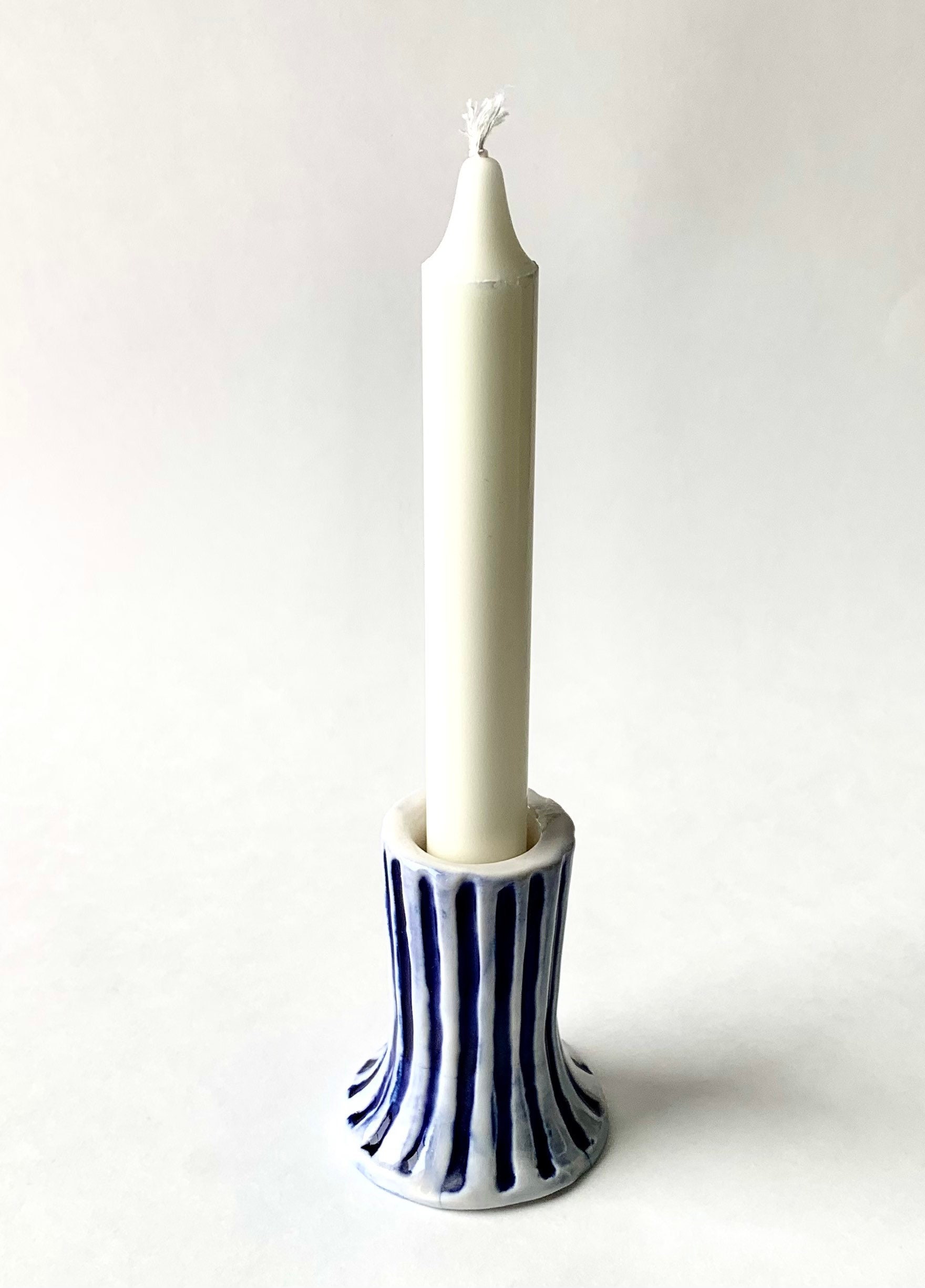 Only 1 Set Available 3 Porcelain Candlestick Holders, Striped, Rustic ...