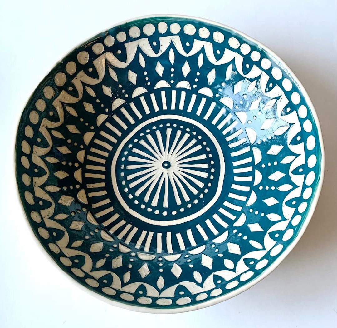 Deep Green, Ceramic Stoneware, Large Serving, Decorative, Fruit Bowl - Etsy