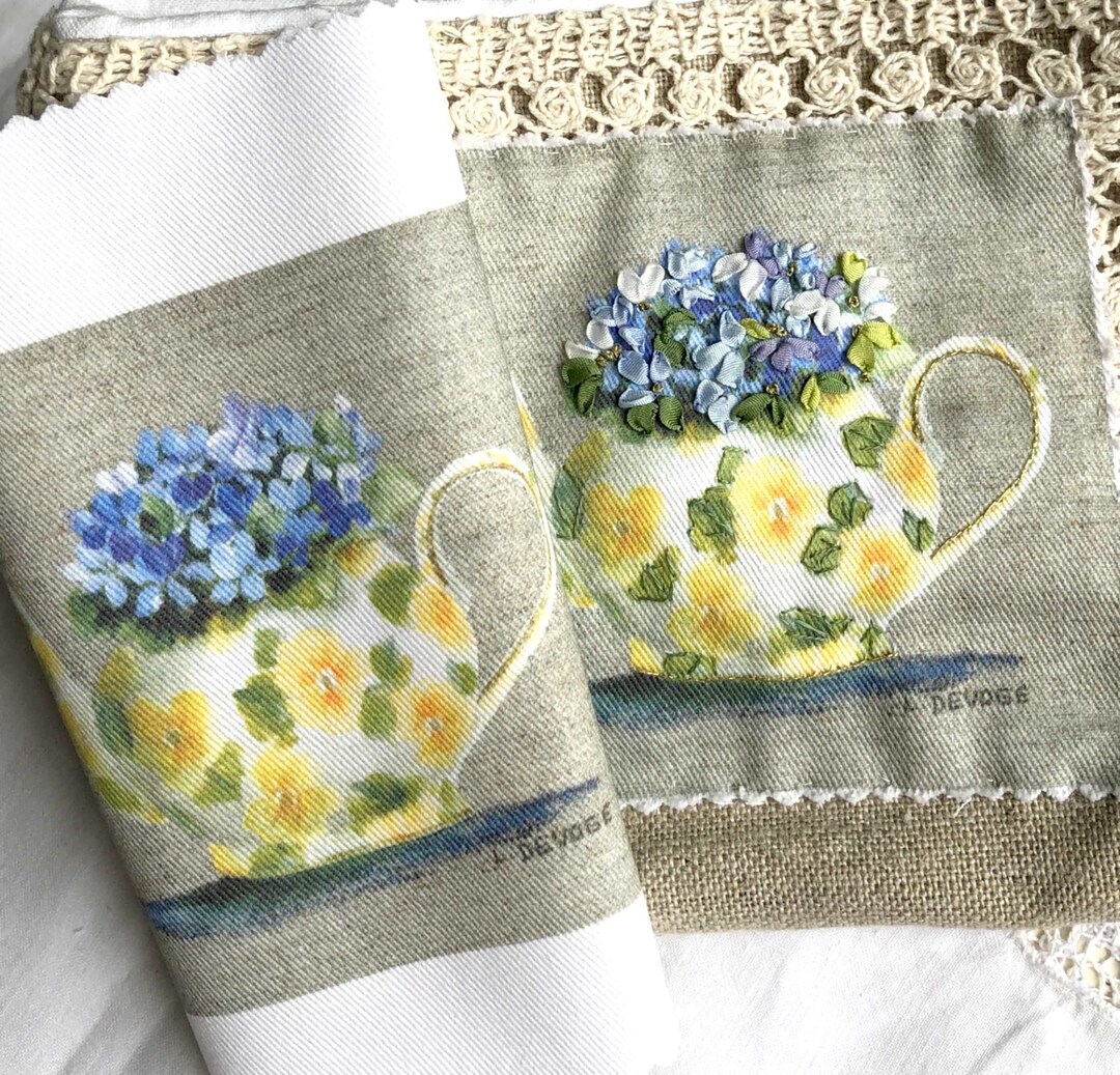 Cottage Chic French Floral Quilt Panel, Victorian Tea Time Fabric Panel ...
