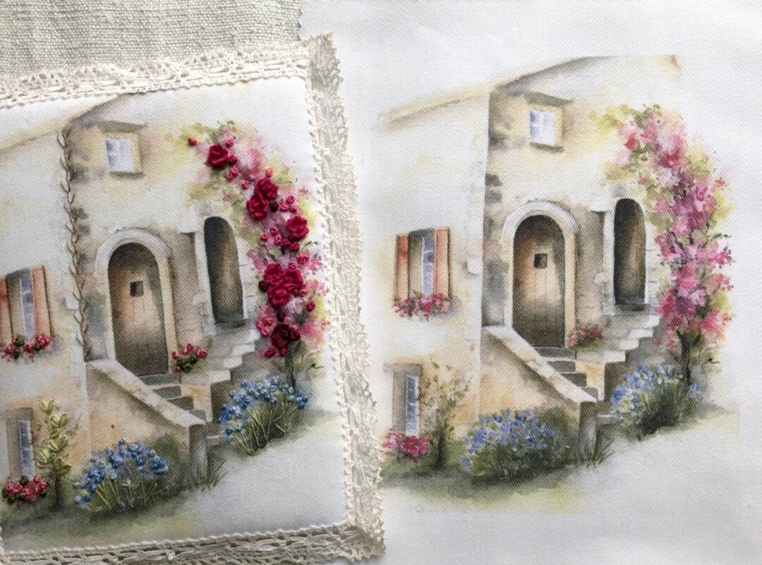 Cottage Chic French Flowered House Decorative Quilt Panel, Silk Ribbon ...