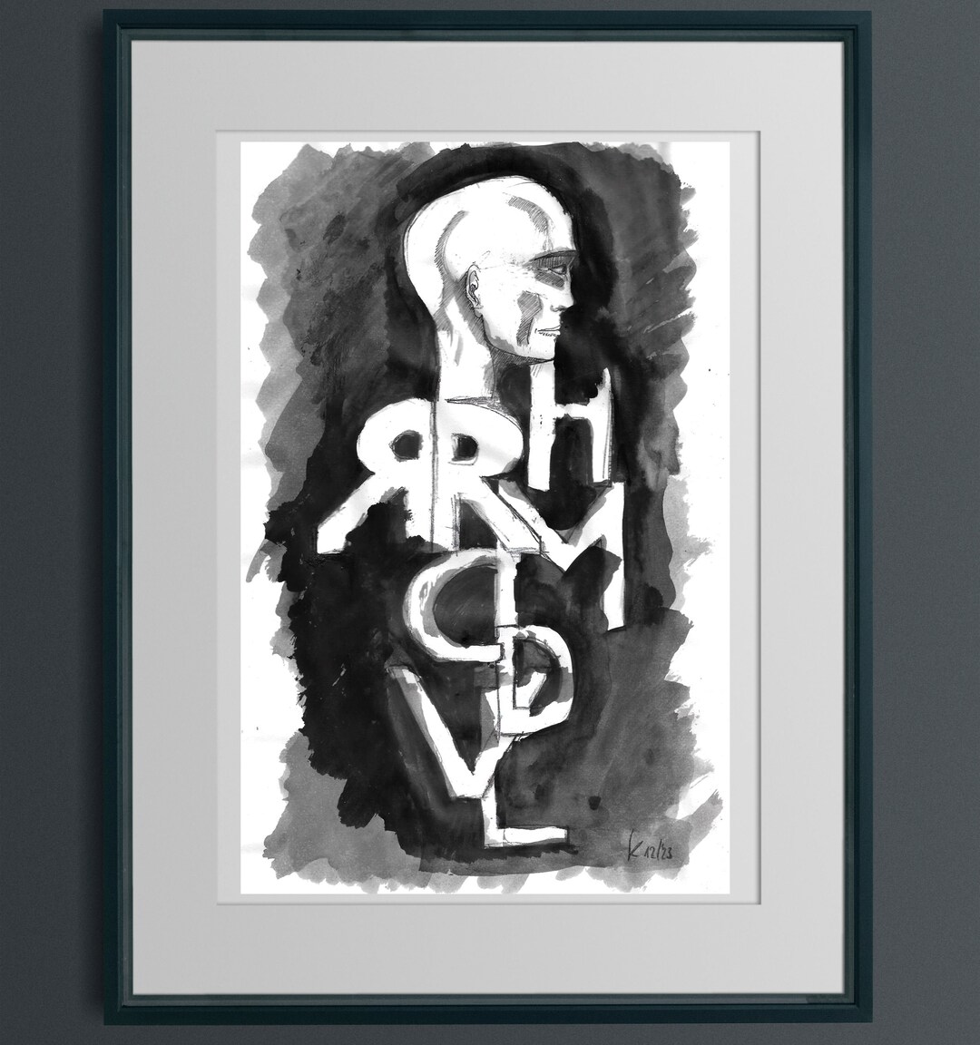 Typo Head Ink Drawing Portrait of a Man Original Artwork and Art Prints ...