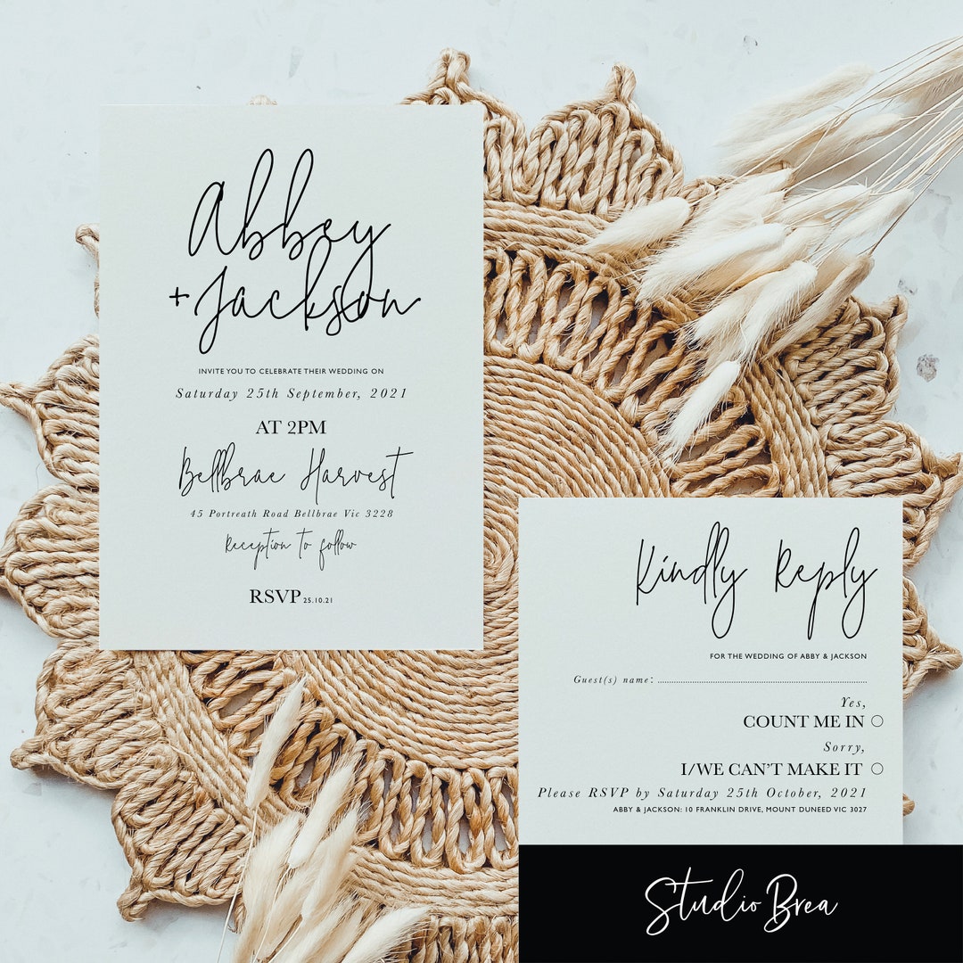 Boho Harvest Calligraphy Wedding Invitation Card - Minimalist Design ...