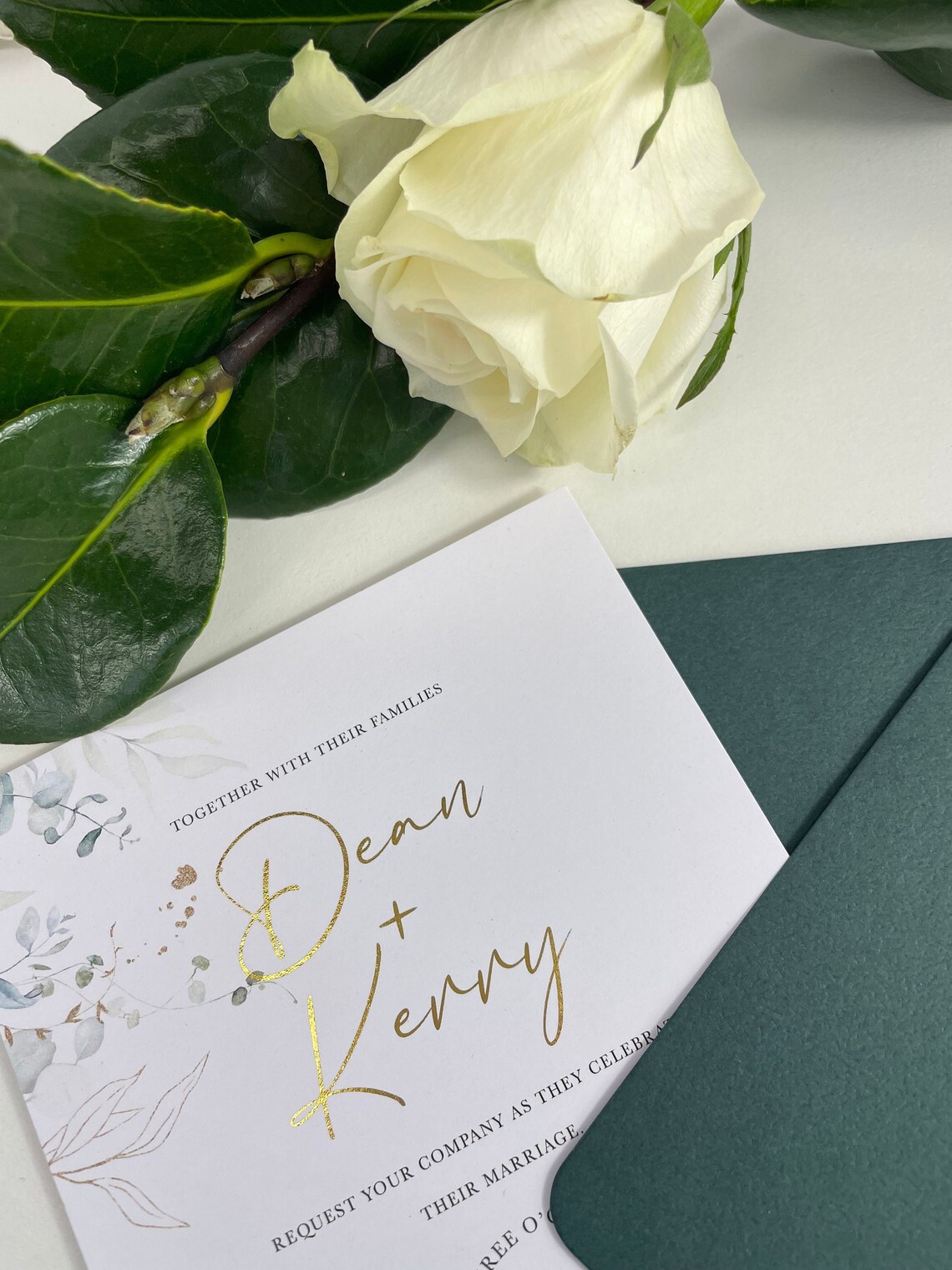 Modern Green Eucalyptus Wedding Invitations With Gold Foil Customized ...