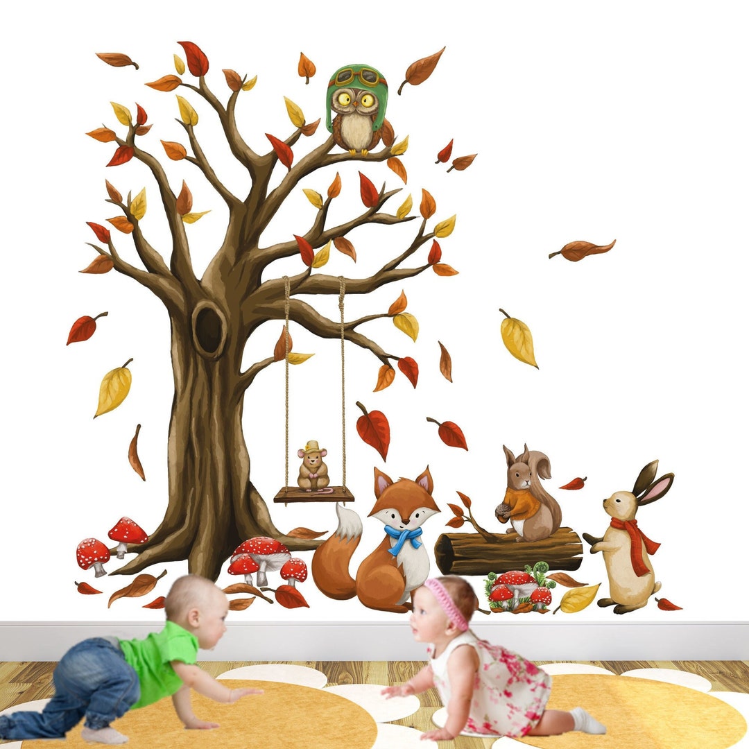 Woodland Wall Stickers, Autumn Forest Nursery Decals, Forest Animals ...
