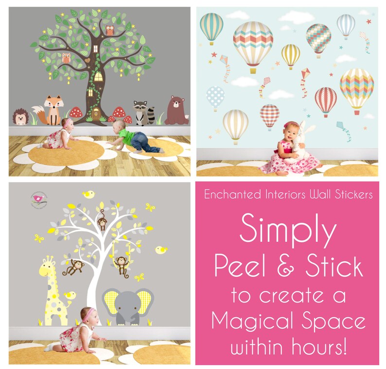 Woodland Wall Stickers, Autumn Forest Nursery Decals, Forest Animals ...
