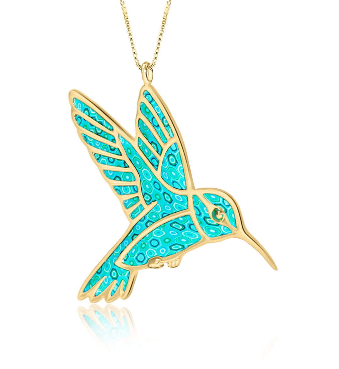 Handmade Turquoise Hummingbird Necklace: Gold Plated Sterling Silver ...