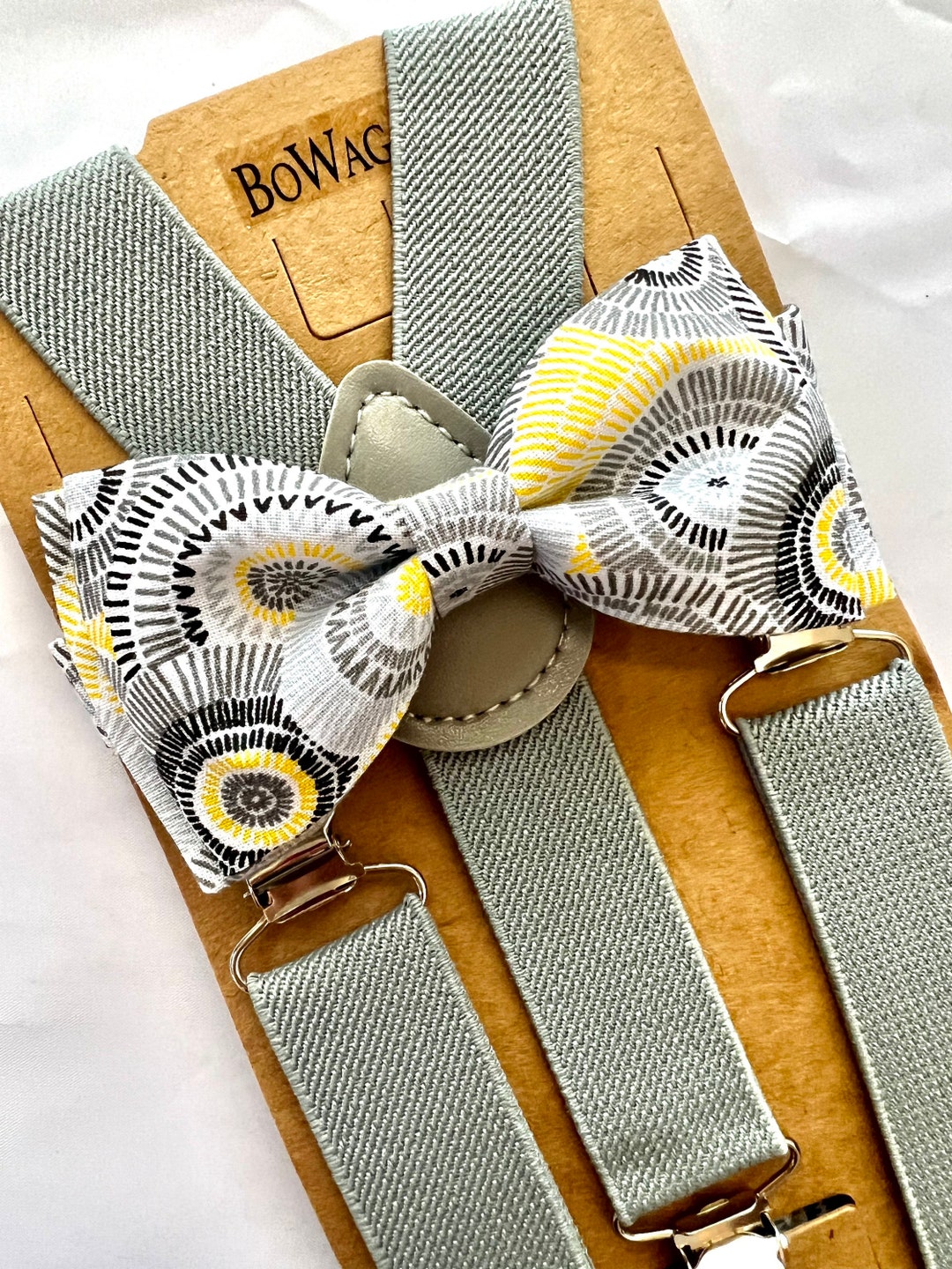 Light Yellow and Grey Bow Tie and Suspenders Sets. Adults/kids Easter ...