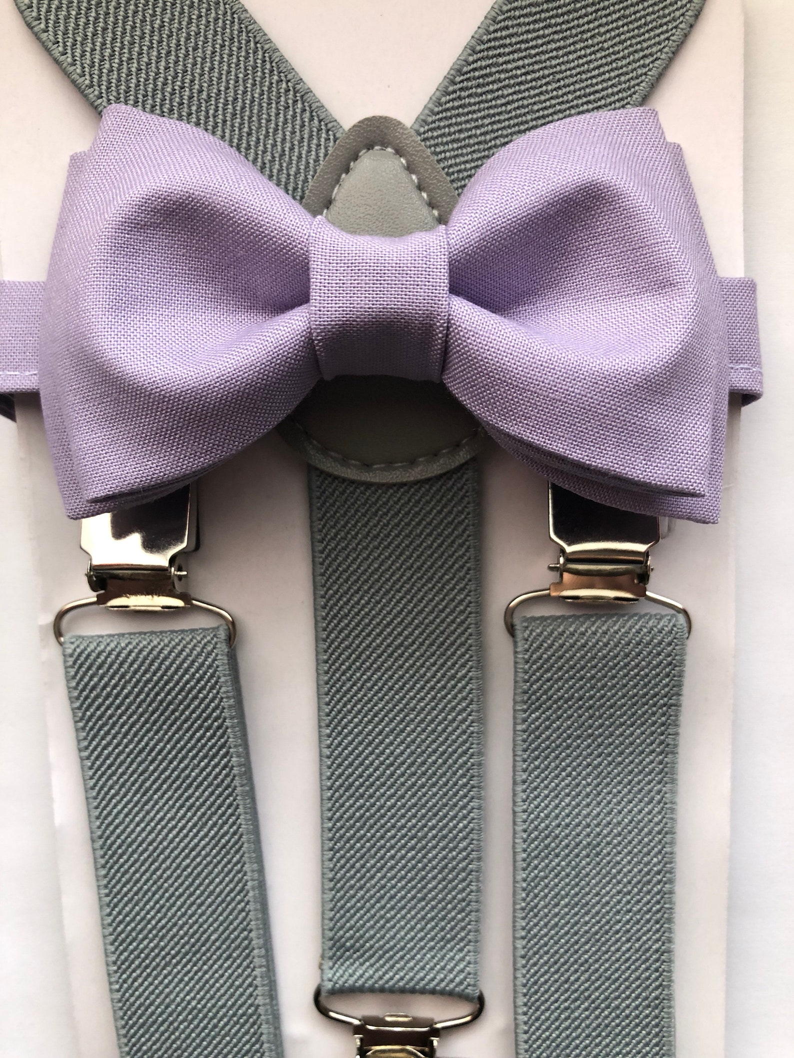 Lilac Bow Tie and Light Grey Suspenders Set. Adults/kids - Etsy