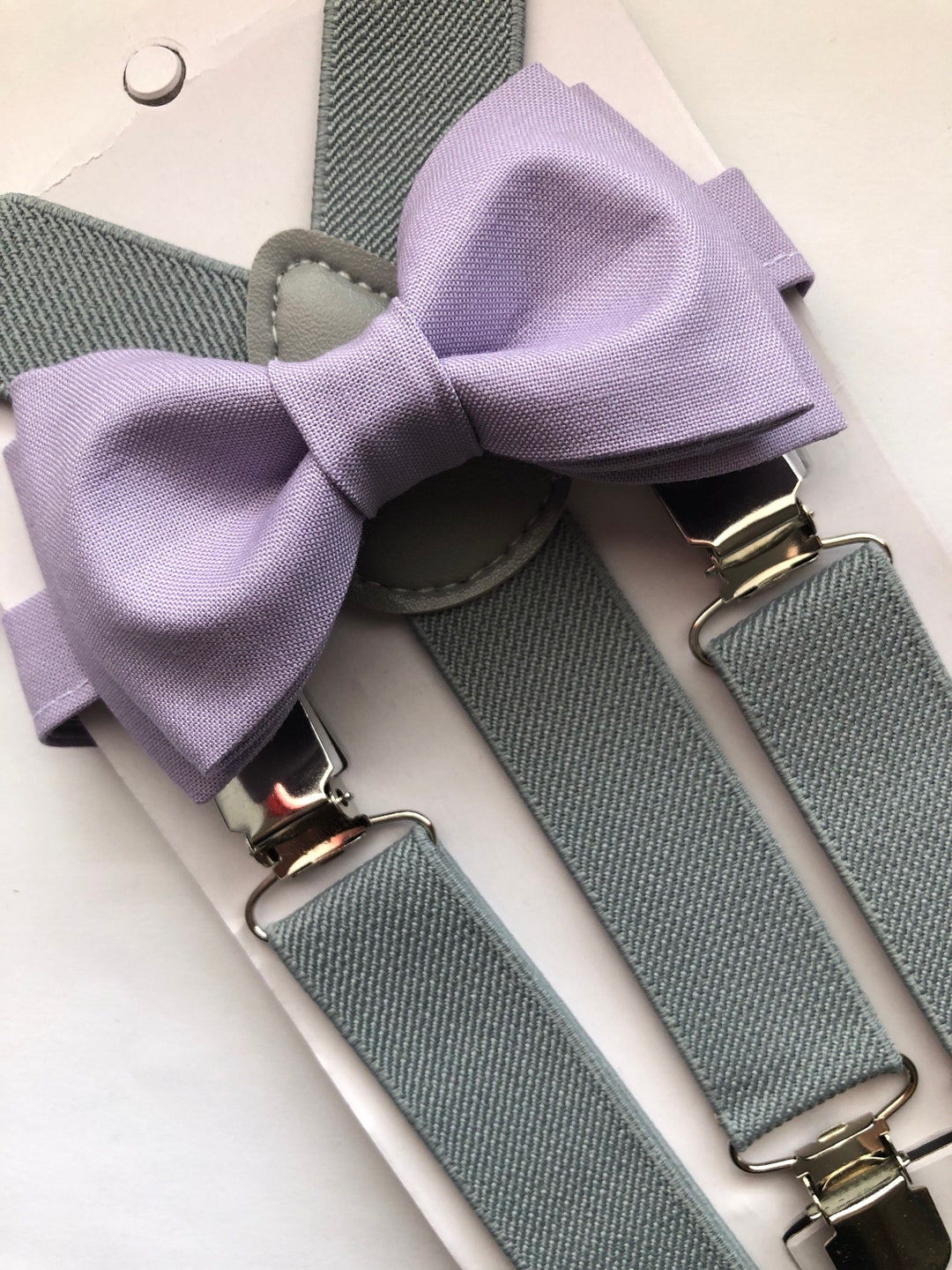 Lilac Bow Tie and Light Grey Suspenders Set. Adults/kids Easter Bow Tie ...